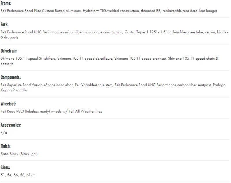 2015 Felt Z75 : 105 11 Speed : Black / Yellow / Blue Endurance